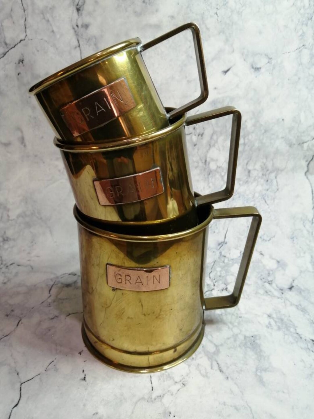 Set of 3 Brass and Copper Tankard Mugs Grain - Etsy