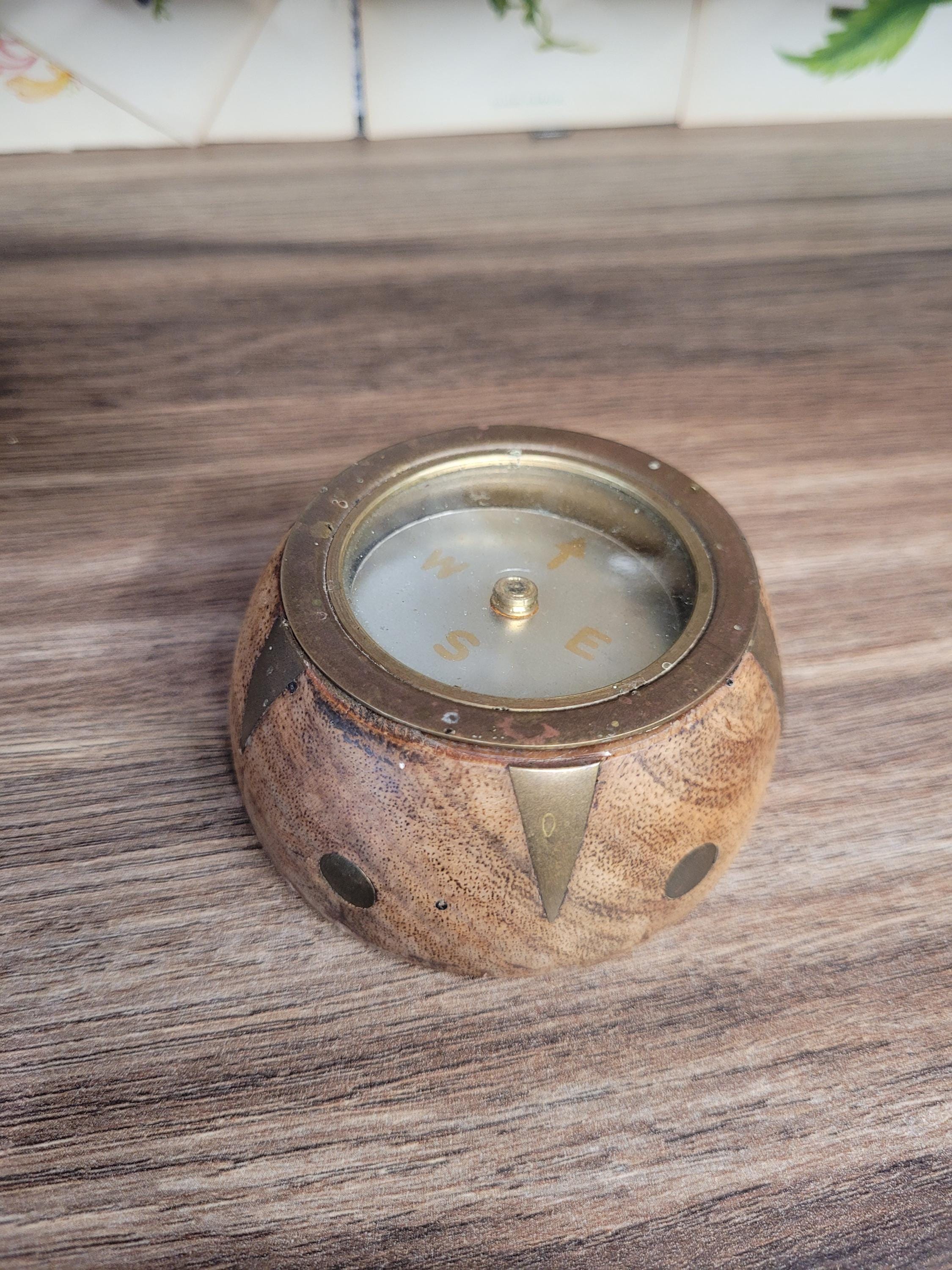 Vintage Desktop Wood and Brass Compass, Vintage Desk Decor, Gift for ...