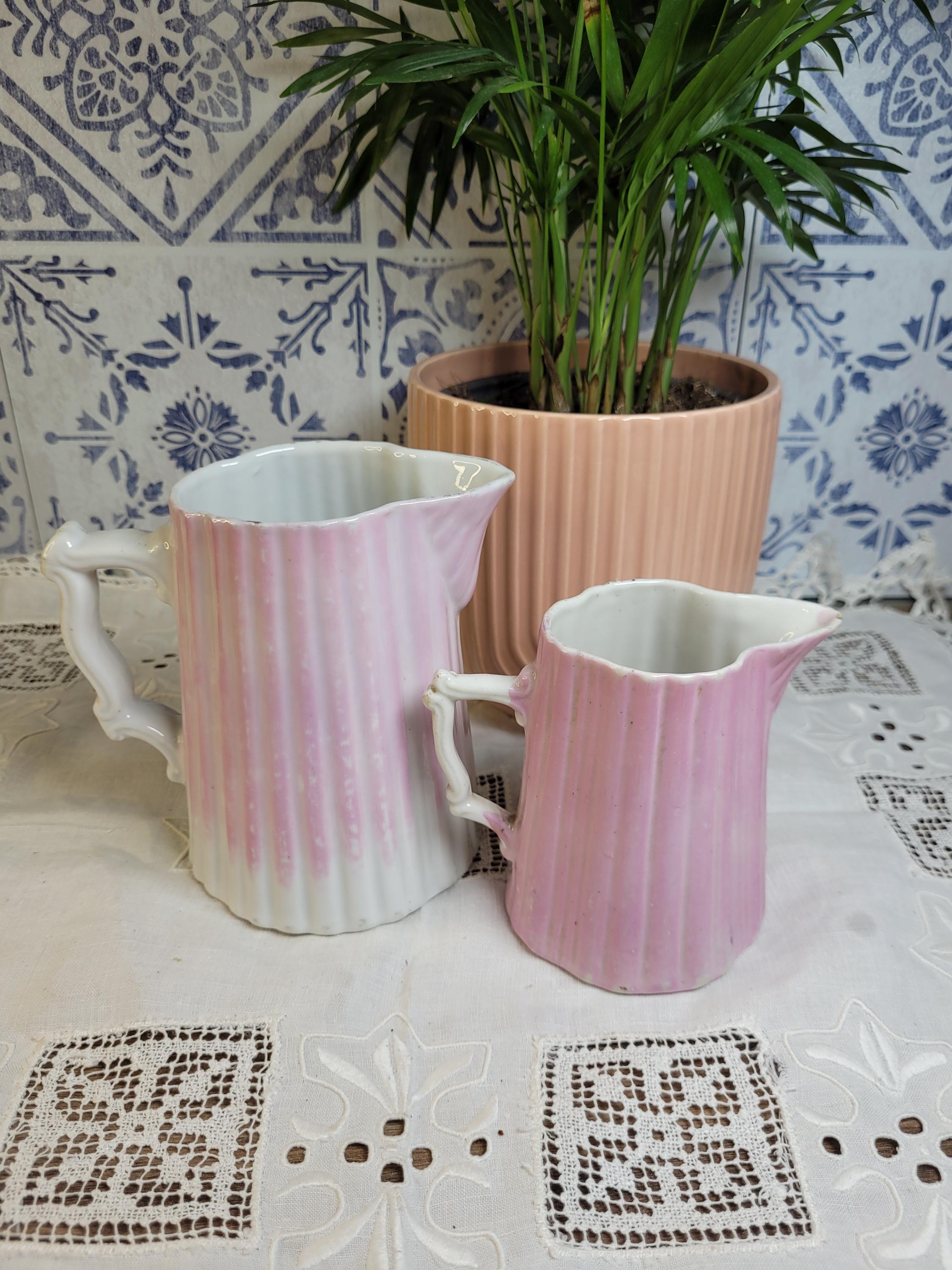 Vintage Pair of Pink and White Decorative Jugs, Vintage Decor, Pretty ...