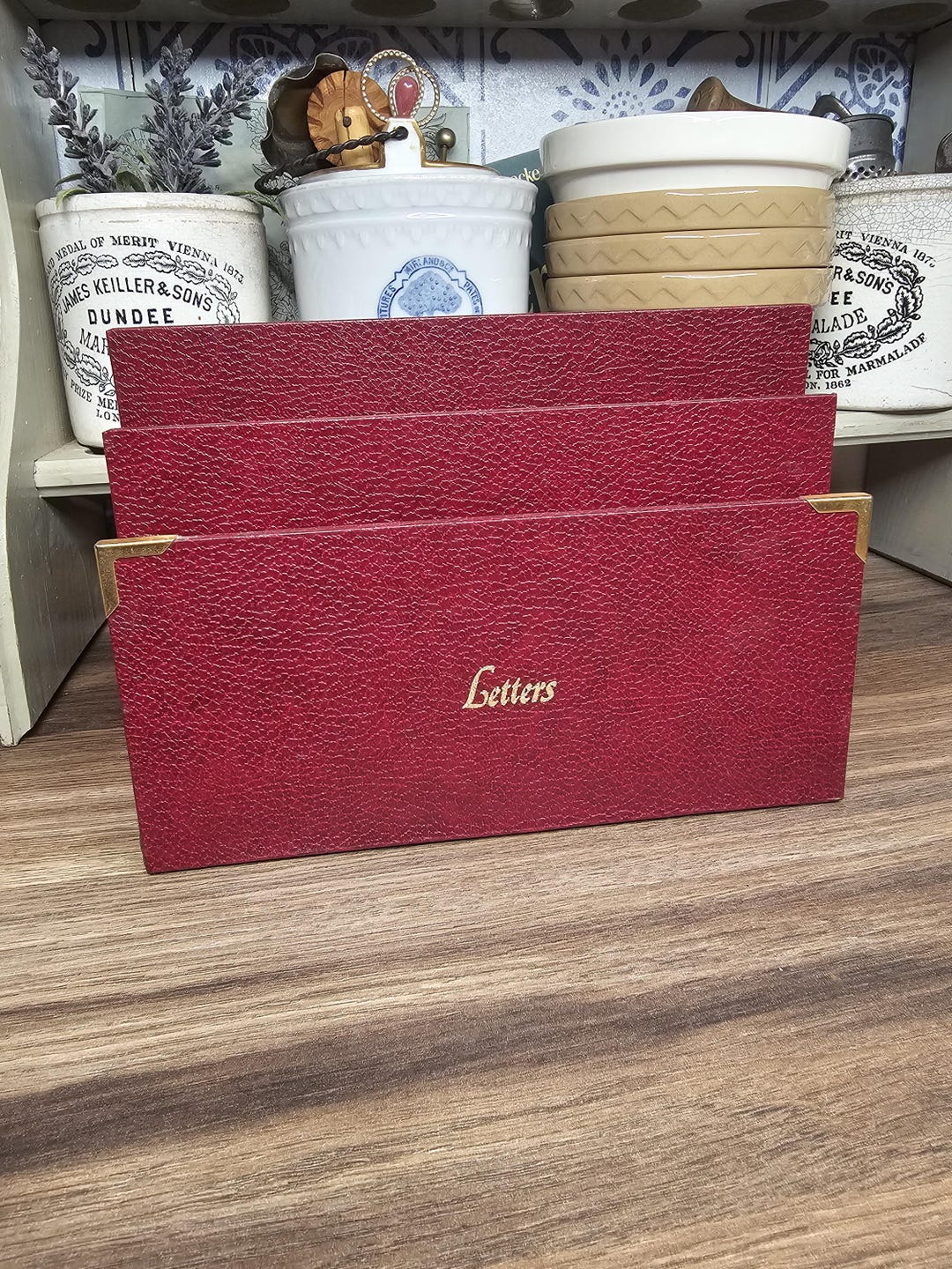 Vintage Red Leather Desk Tidy Letter Rack, Desk Decor, Paper Storage - Etsy