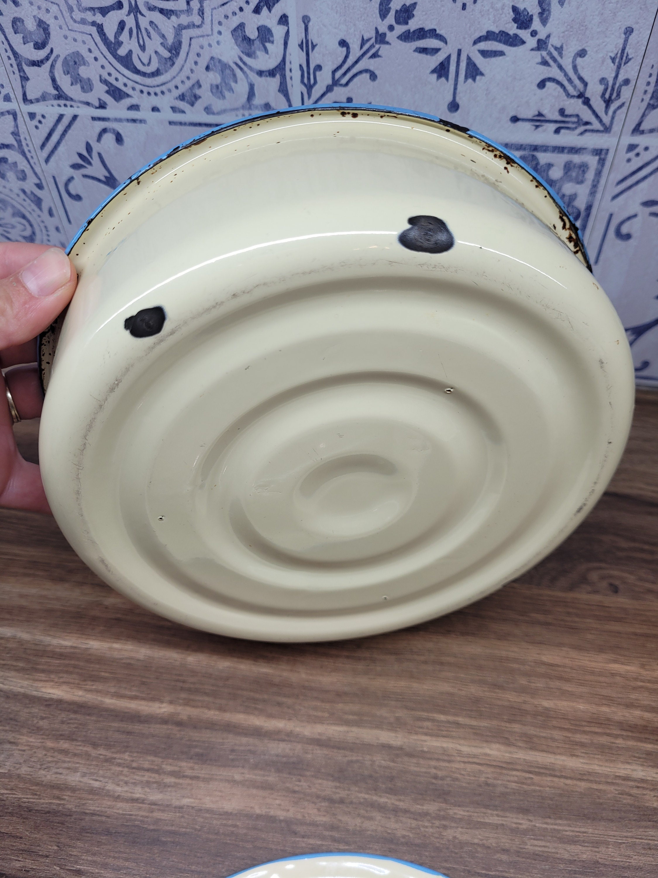 Enamel Tin Roaster Enamel Quality Old Cream and Blue Colour Vintage ...