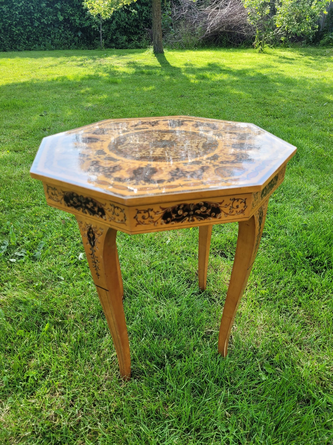 Vintage Wooden Marquetry Musical Table, Italian 1970s, Sewing Box Table ...