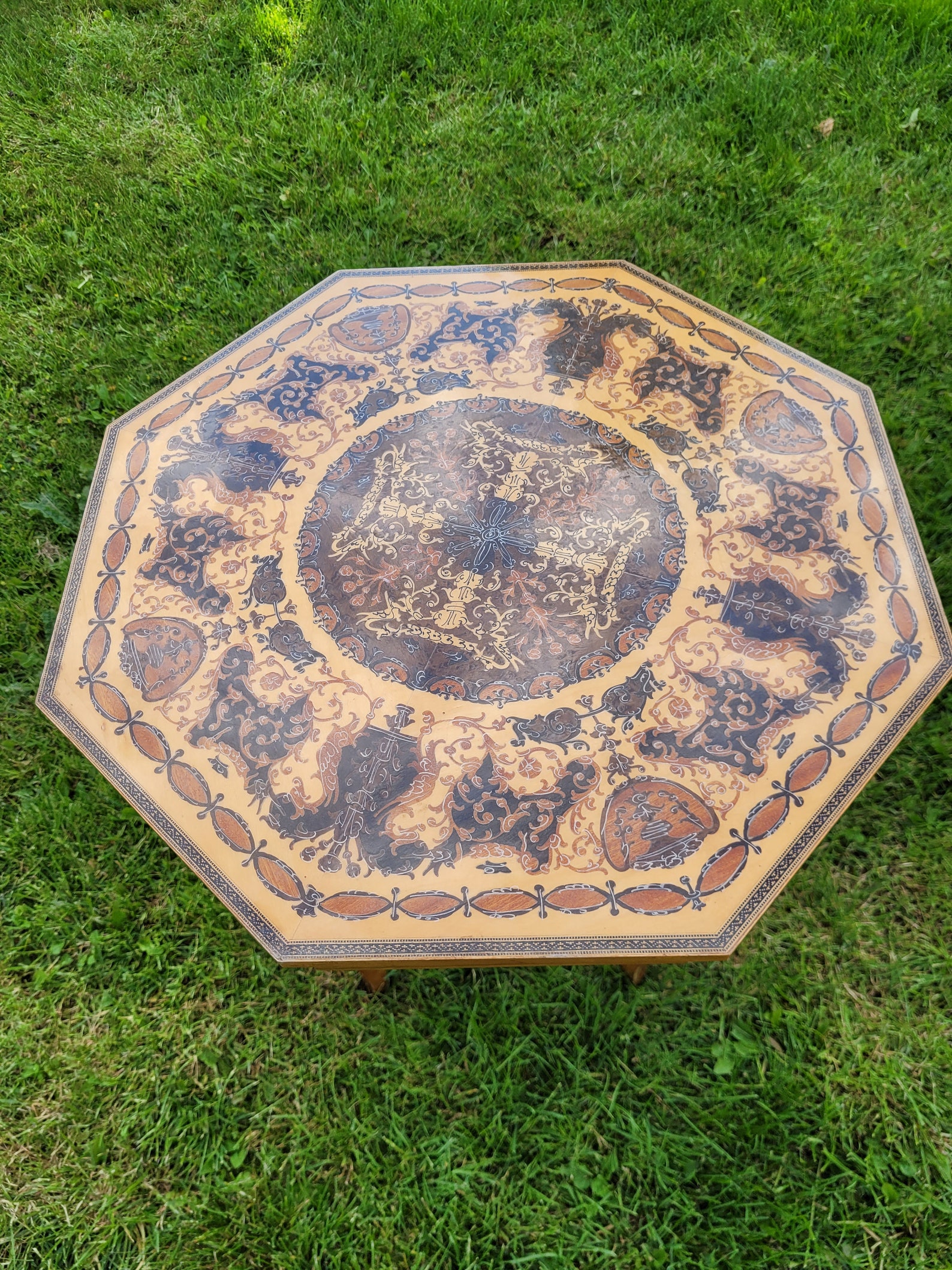 Vintage Wooden Marquetry Musical Table, Italian 1970s, Sewing Box Table ...