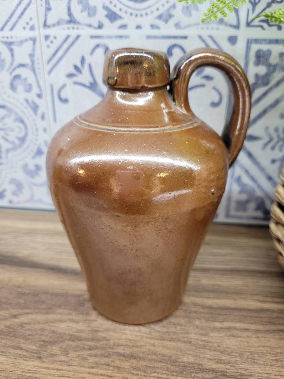 Vintage Brown Salt Glazed Jug Flagon Pitcher Bottle Home Decor ...