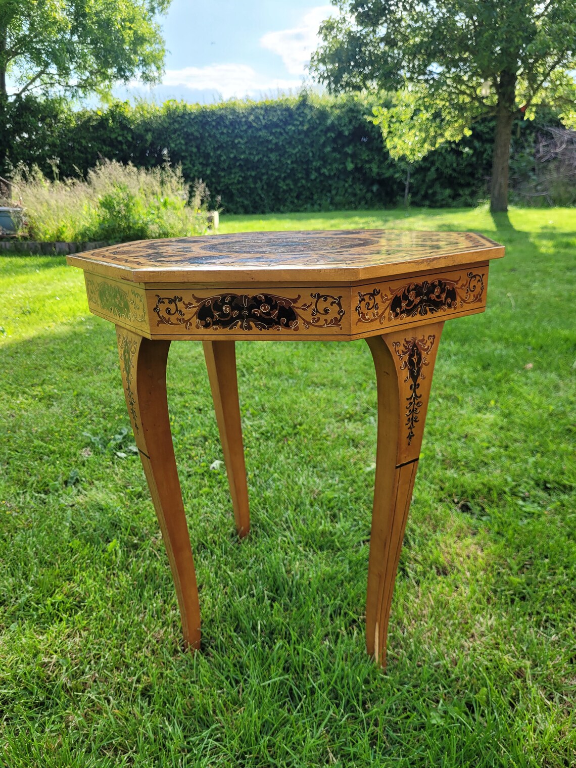 Vintage Wooden Marquetry Musical Table, Italian 1970s, Sewing Box Table ...
