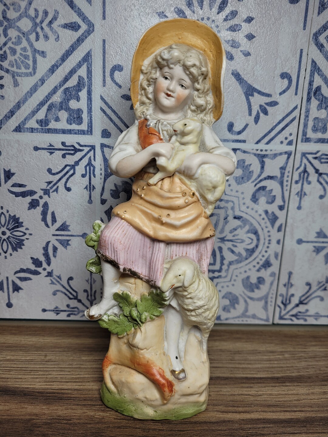 Late Victorian Bisque Figurine of Girl With Lambs, Victorian Figurine ...