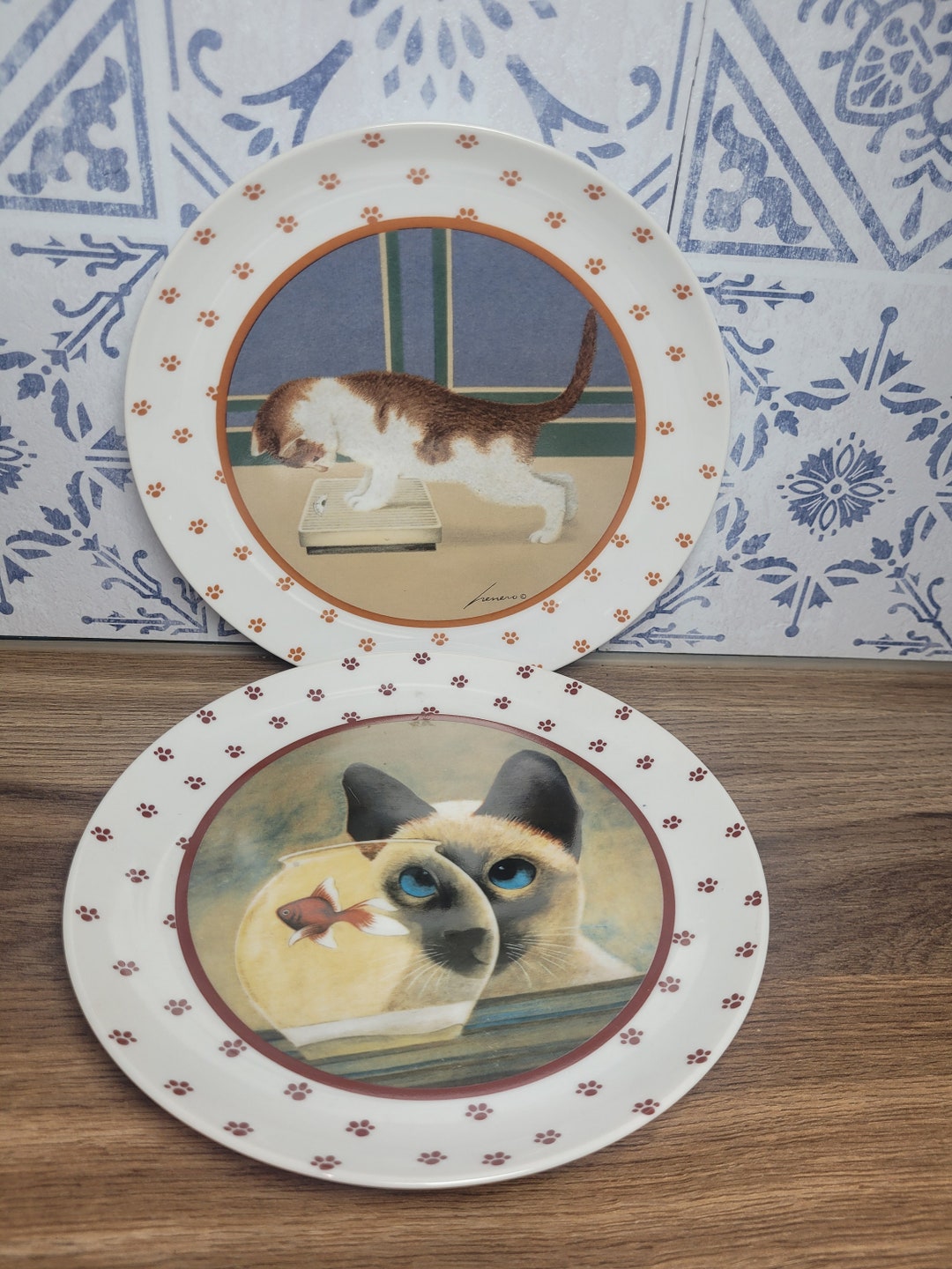 Pair of Vintage Cat Plates, Japanese Cat Plates, Vintage Cat, Cat Lover ...