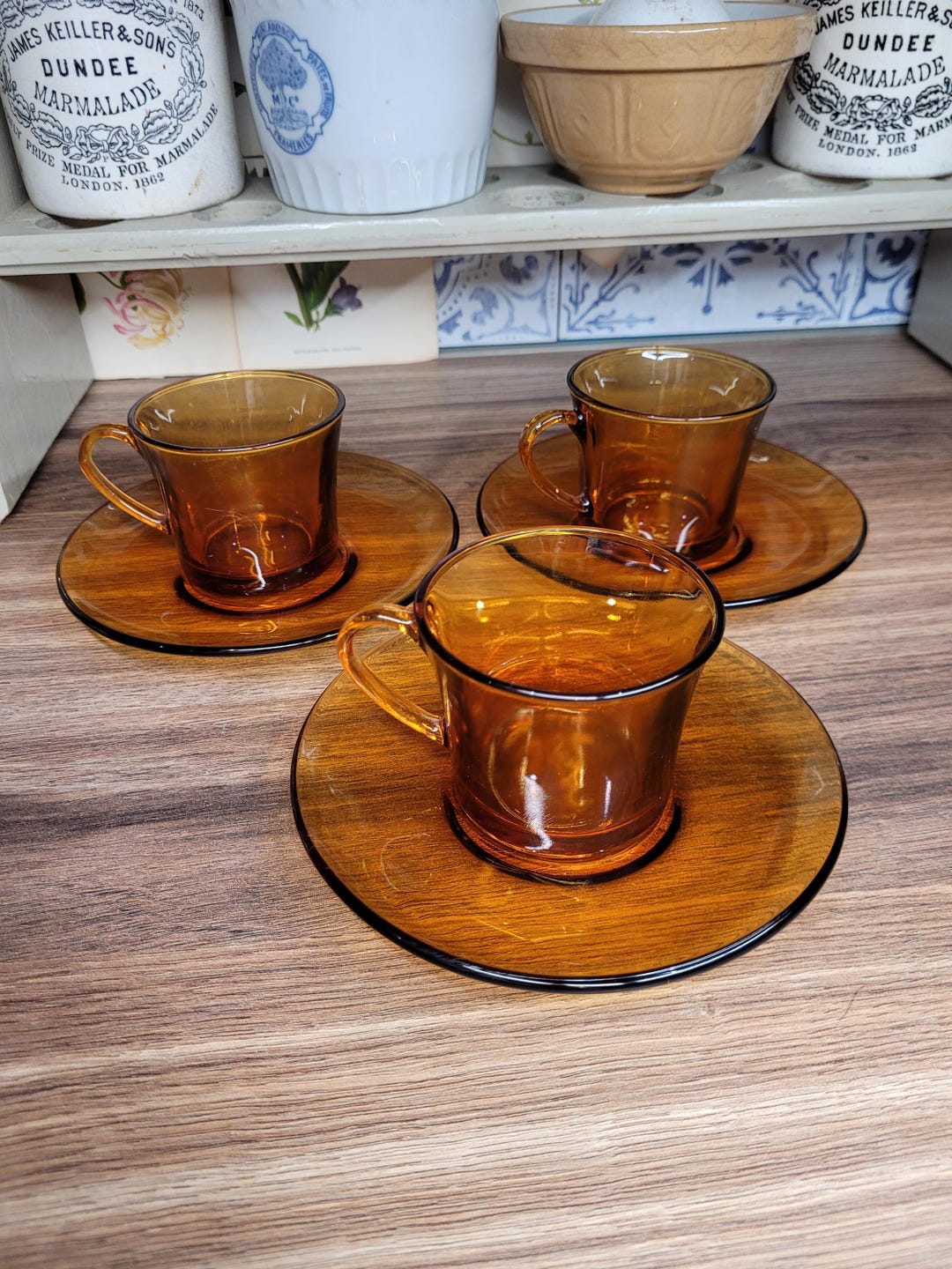 DURALEX Amber Glass Coffee Tea Cup Saucer France, French Glass Espresso ...