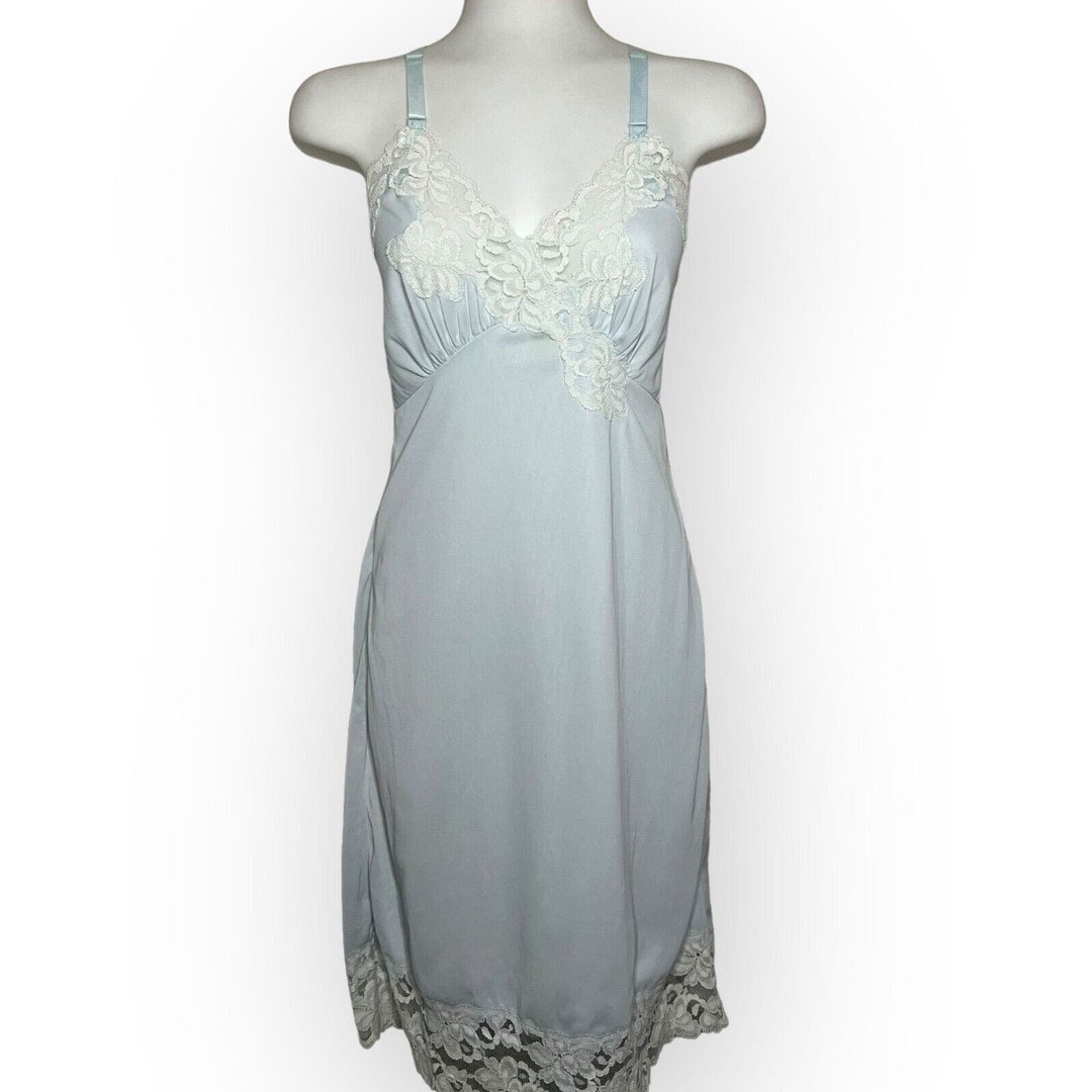 Vintage 1960s Pale Blue Nylon Full Slip, Dress Lace Trim Lingerie Strap Size S - Etsy
