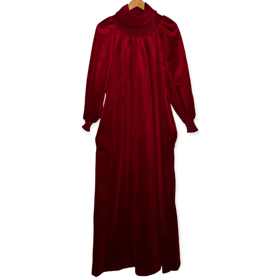 Vintage 80s Dana Jeffries Red Velvet Turtleneck Nightgown Robe ...