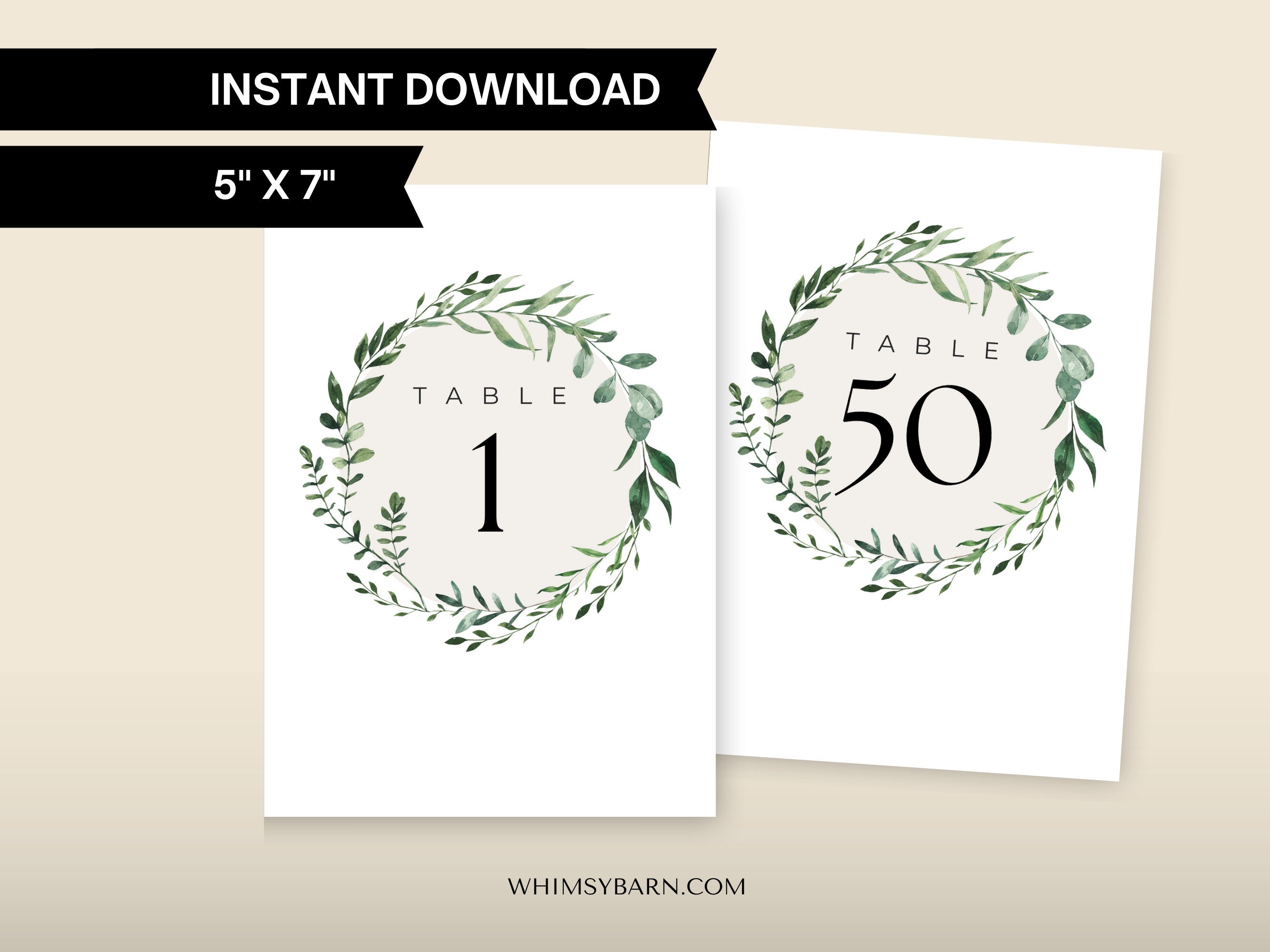 Farmhouse Wreath Wedding or Event Table Numbers | 5" X 7" Instant ...