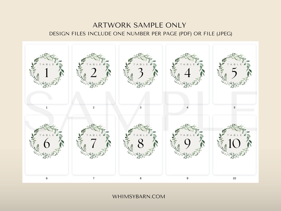 Farmhouse Wreath Wedding or Event Table Numbers | 5" X 7" Instant ...