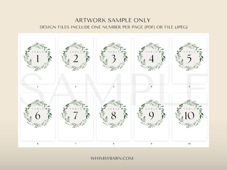 Farmhouse Wreath Wedding or Event Table Numbers | 5" X 7" Instant ...