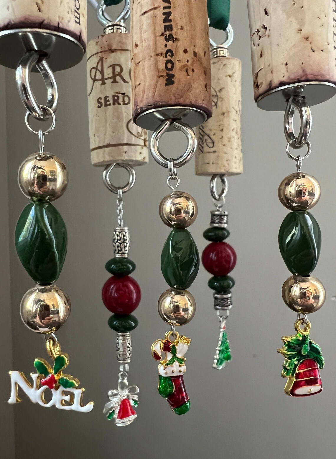 Wine Cork Ornament, Upcycled Wine Corks, Metal Charms and Spacers ...