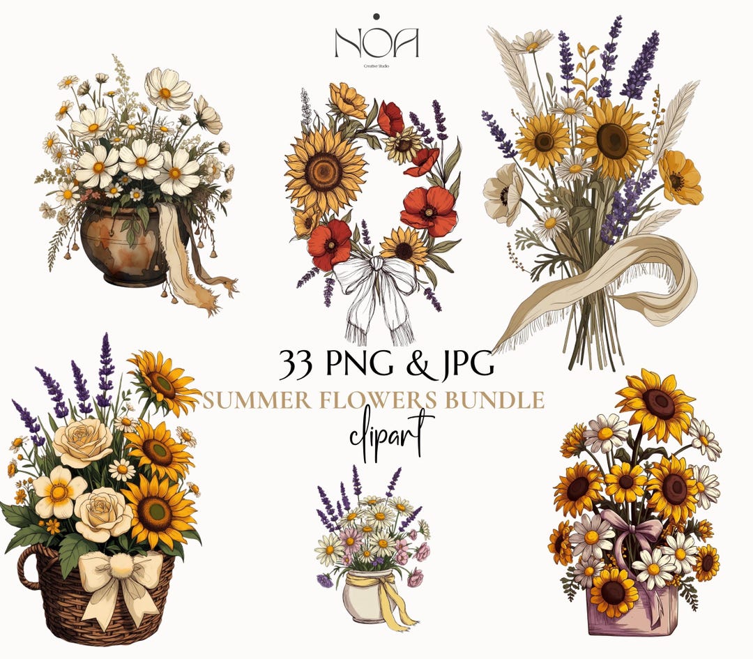 30+ Summer Flowers Clipart Bundle, Watercolor Floral Illustrations ...