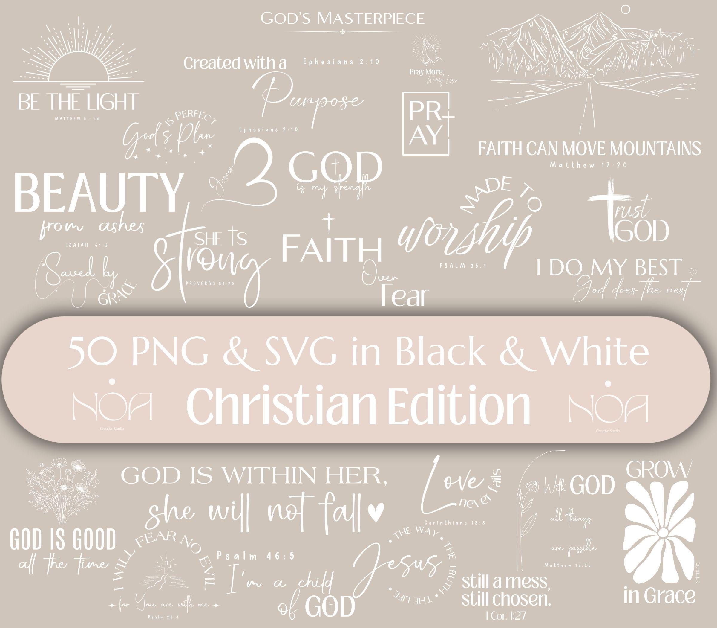 50 Christian Quotes SVG and PNG, Minimalist Black and White Bible Verse ...