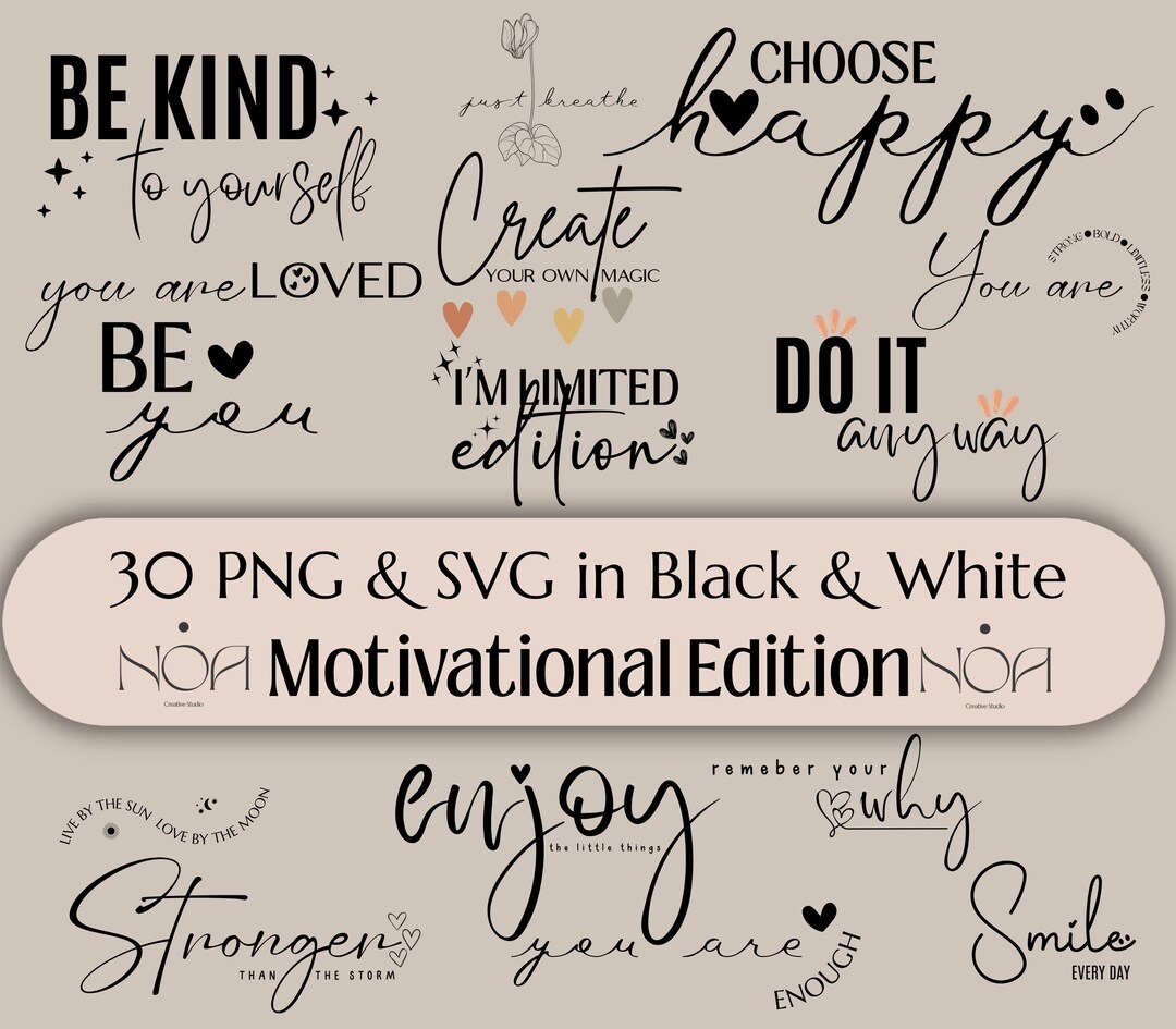 30 Inspirational Quotes SVG and PNG, Minimalist Black and White ...