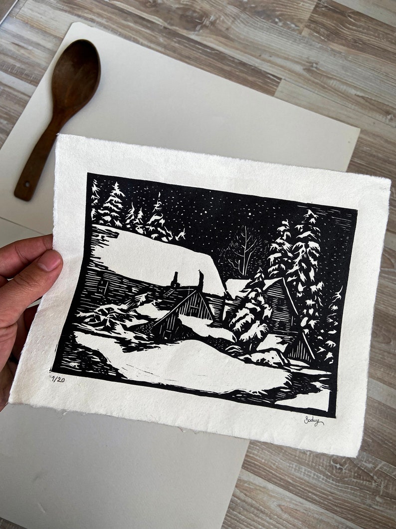 Snow Dance in the Dark / Linocut Print / Handmade / Limited Edition ...