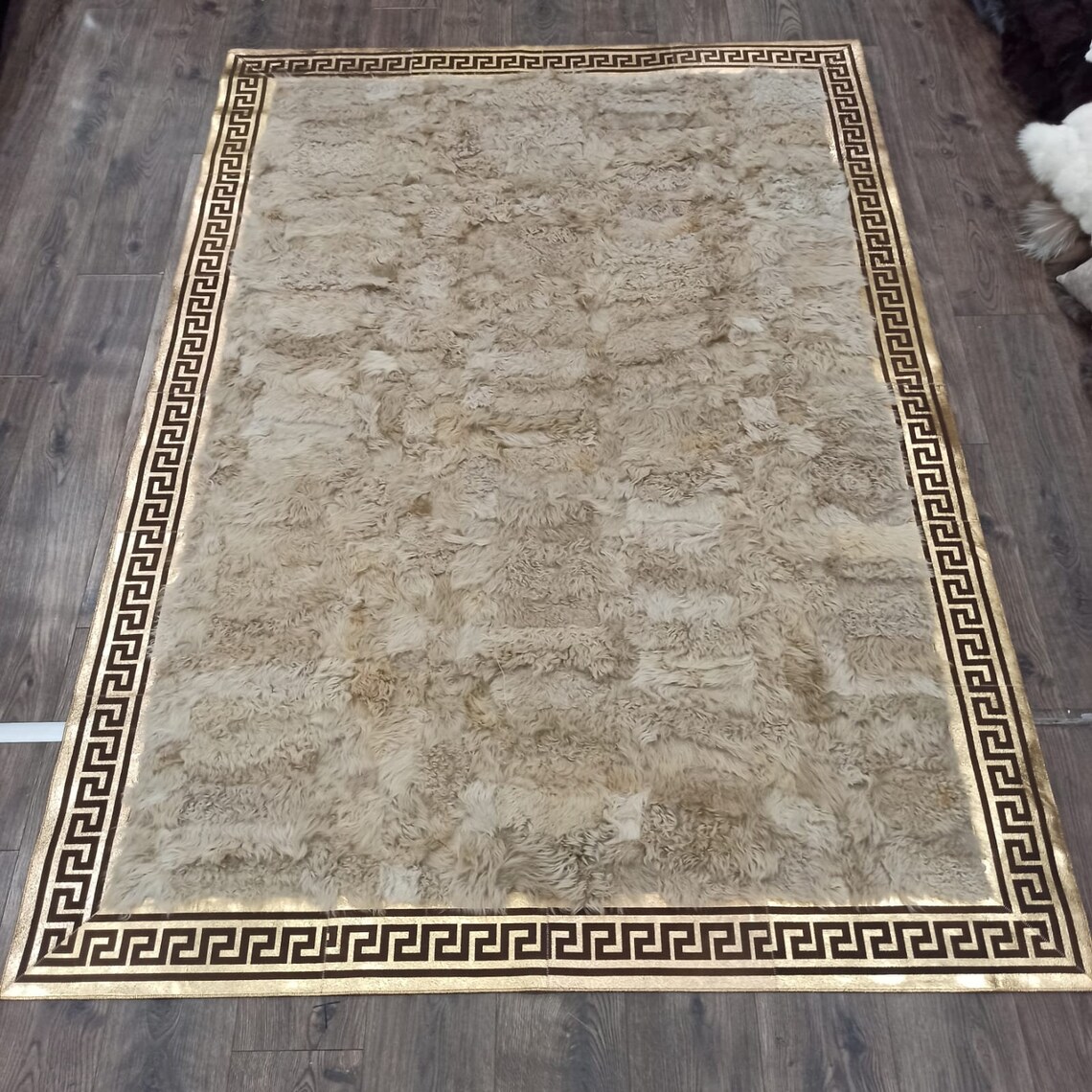 Gold Leafed Tuscany Leather Carpet Natural Round Fur Carpet | Etsy