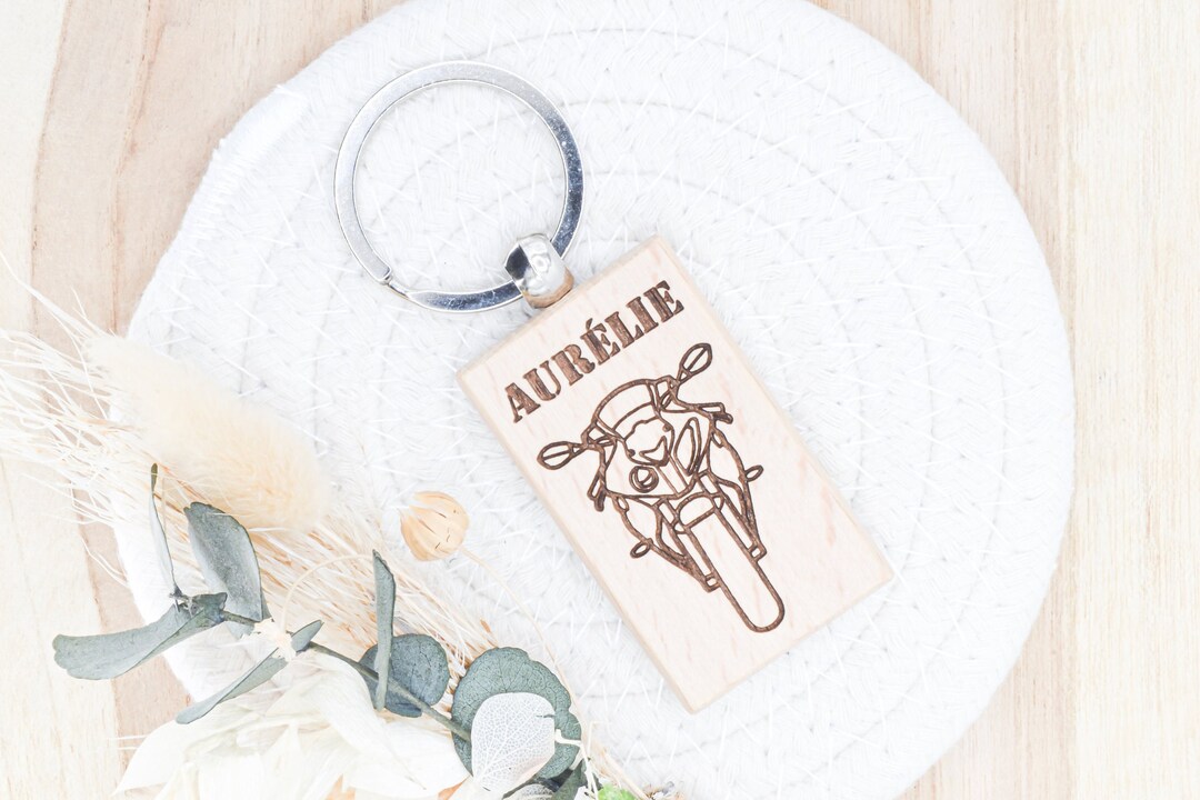 MOTORCYCLE Key Ring in Engraved Wood to Personalize - Young License ...