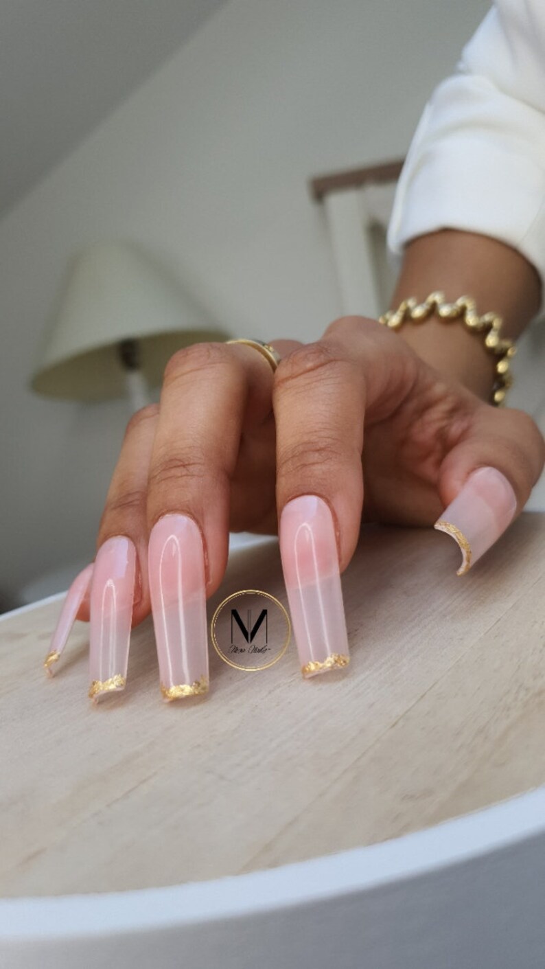 Natural Press on Nails W/gold Leaf - Etsy