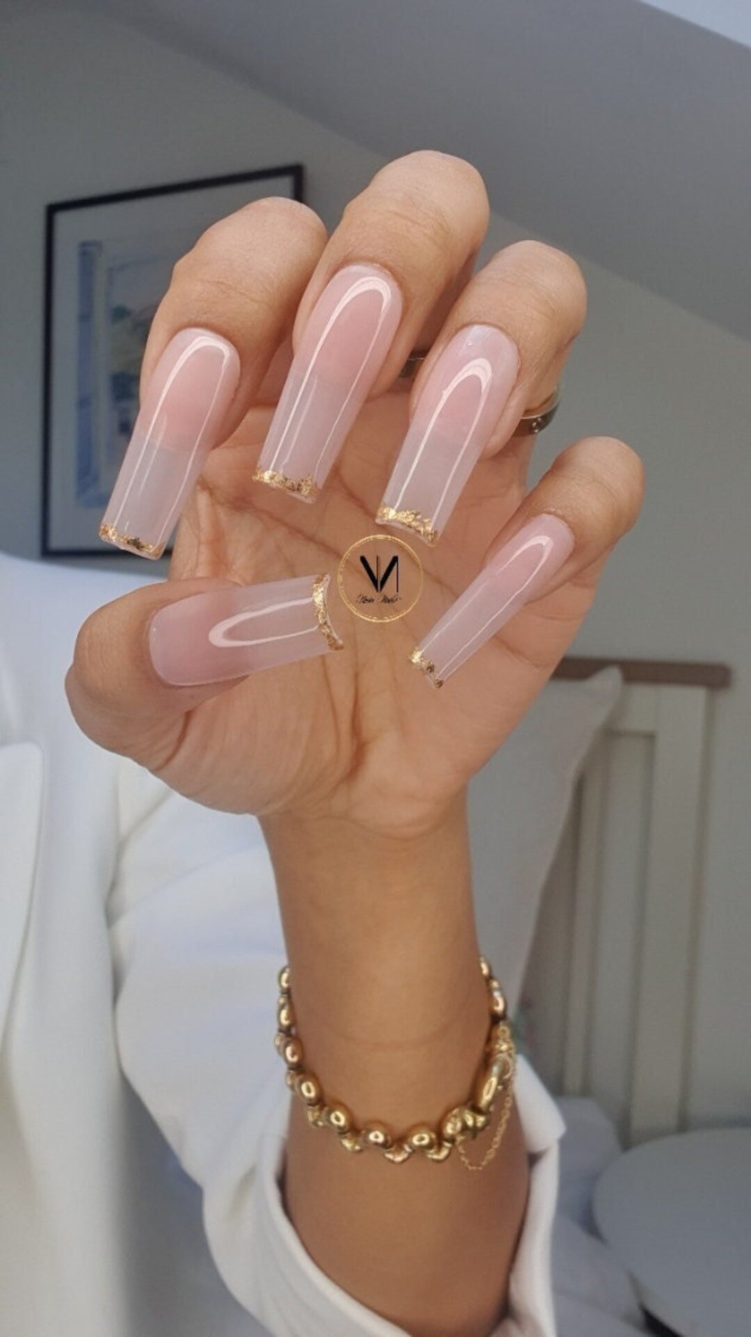 Natural Press on Nails W/gold Leaf - Etsy