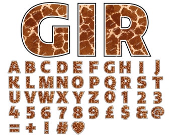 Giraffe | Alphabet | Digital Letters | Animal Print | Round Font - Etsy