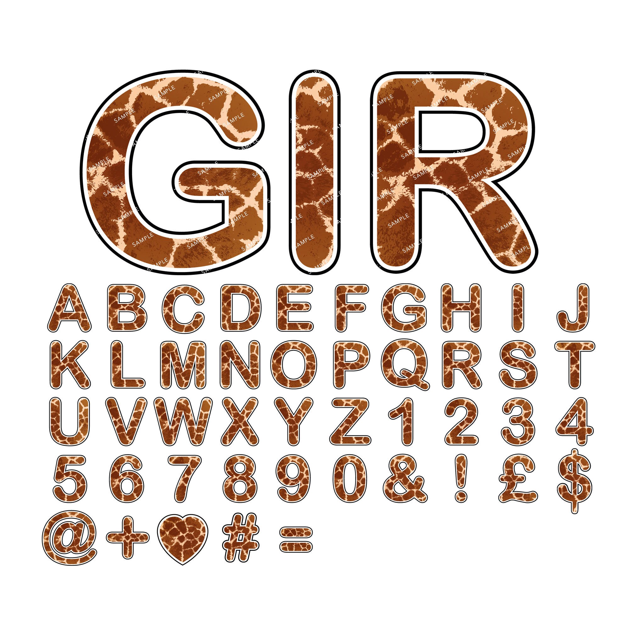 Giraffe | Alphabet | Digital Letters | Animal Print | Round Font - Etsy