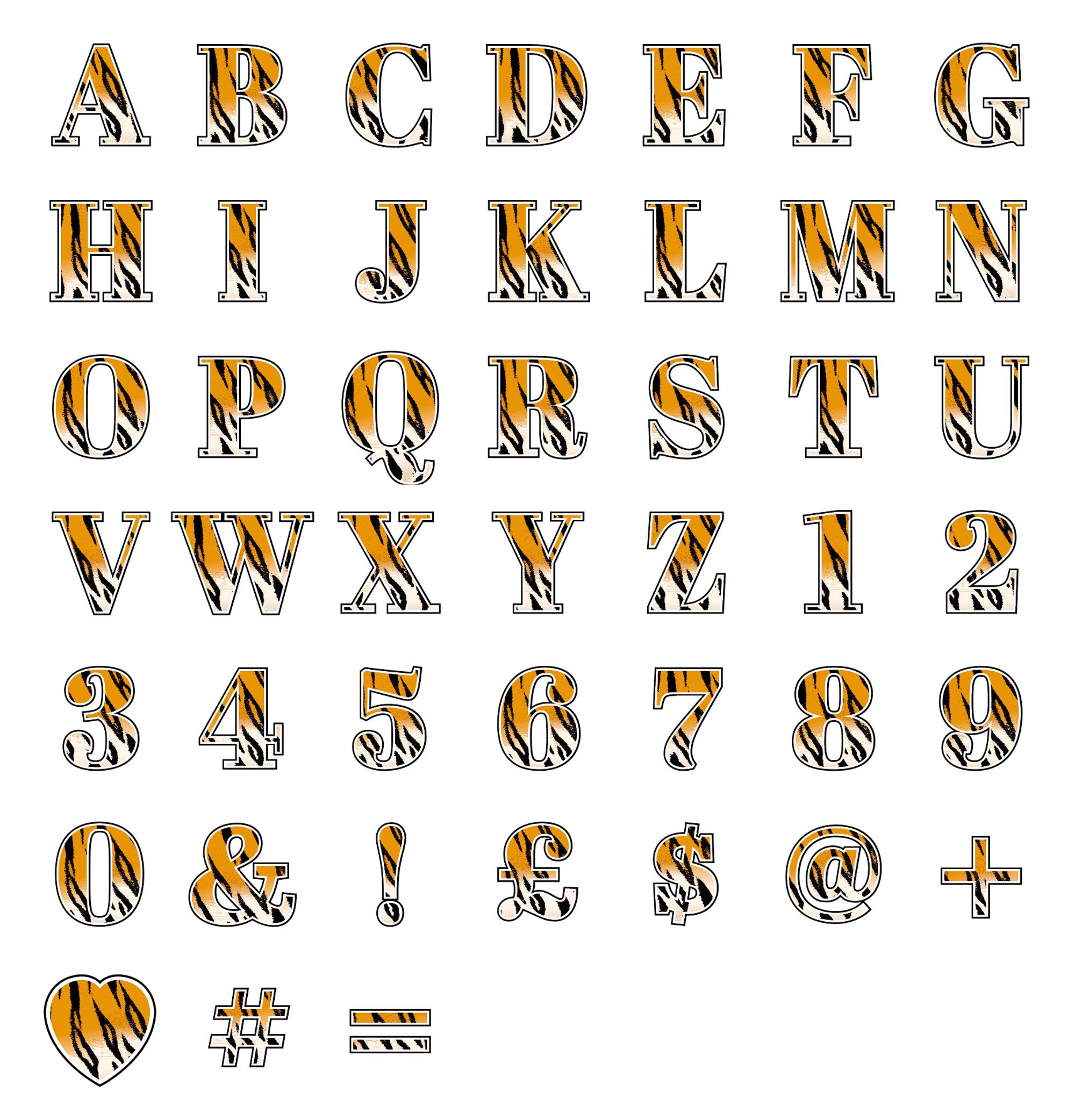 Tiger | Alphabet | Digital Letters | Animal Print | Serif Font - Etsy