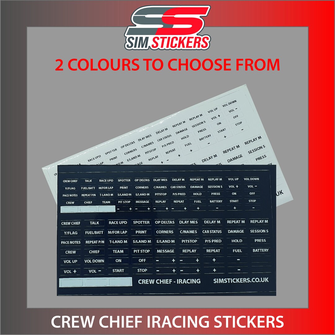 Crew Chief Stickers for Car Simulator Button Box / Wheel VARIOUS ...