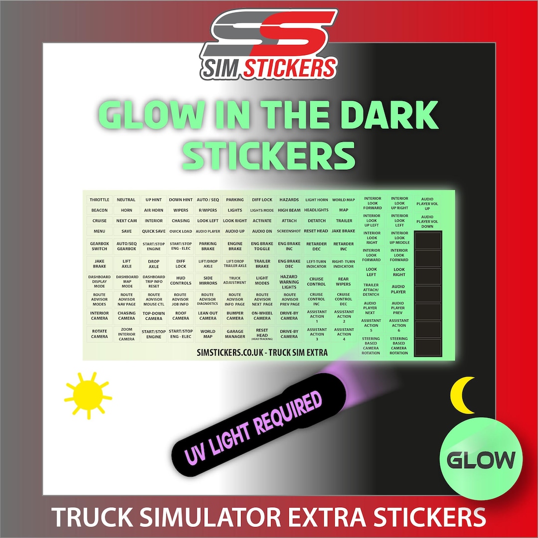 GLOW in the Dark Extra Stickers for Truck Simulator Wheel/button Box ...