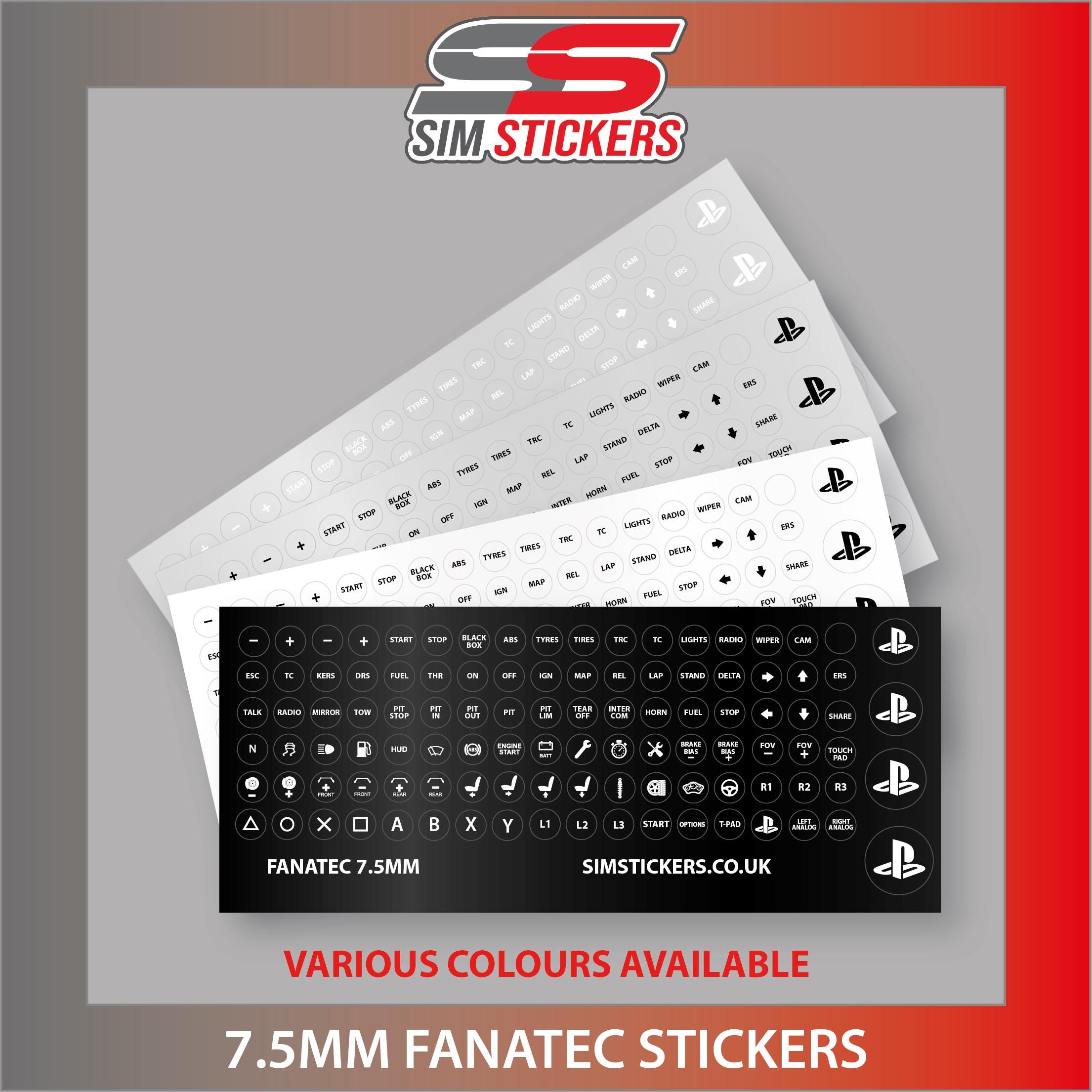 Fanatec 7.5mm Stickers for Various Simulator Wheel / Button Box / Car ...