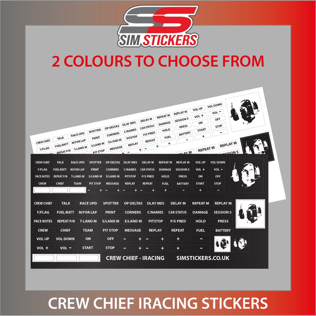 Crew Chief Stickers for Car Simulator Button Box / Wheel VARIOUS ...
