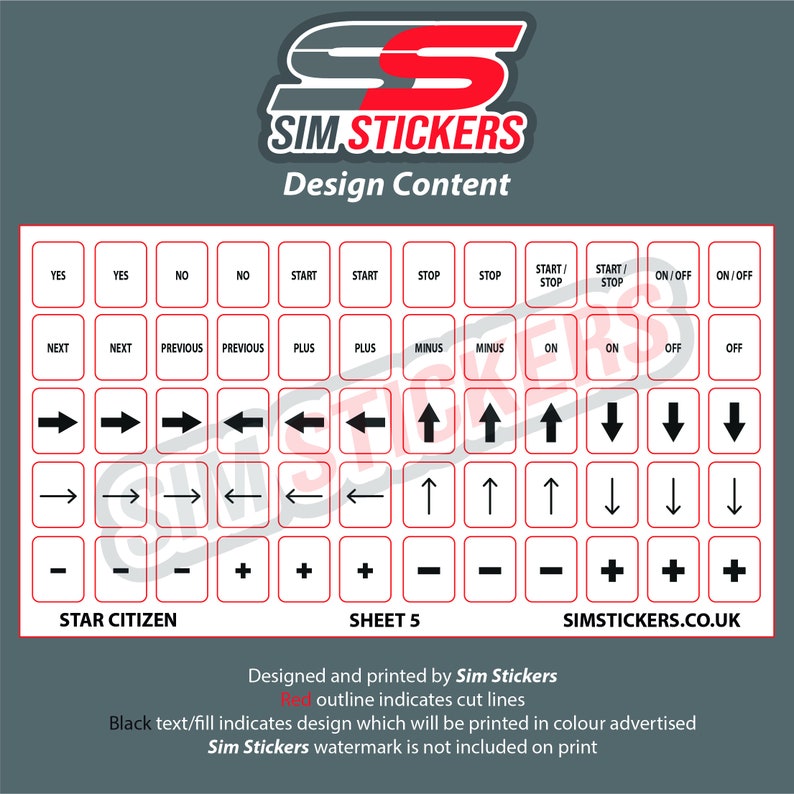 BLACK Star Citizen Stickers for Flight Simulator Keyboard/button Box ...