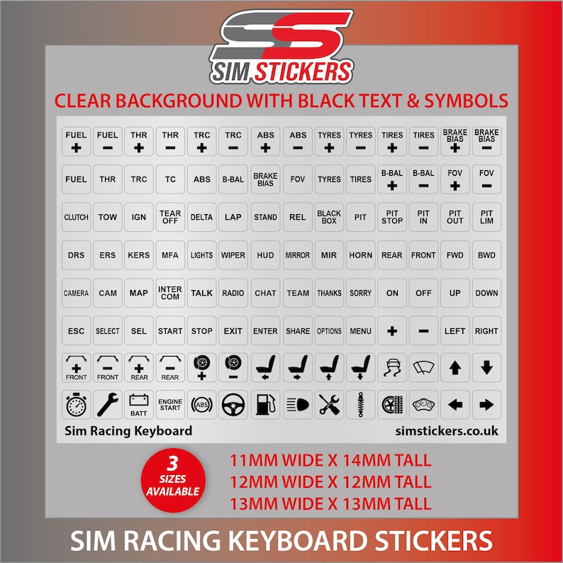 Stickers for Car Simulator Keyboard/button Box/wheel Iracing/assetto ...