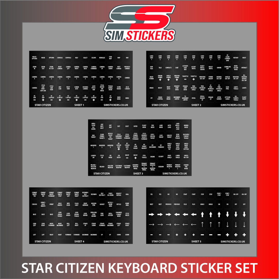 BLACK Star Citizen Stickers for Flight Simulator Keyboard/button Box ...