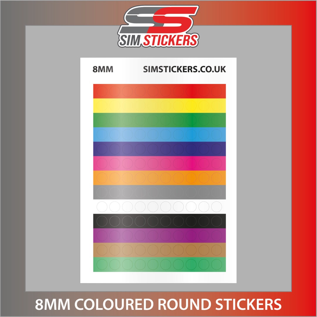 COLOURED Fanatec 8mm Round Stickers for Various Simulators Wheel/button ...