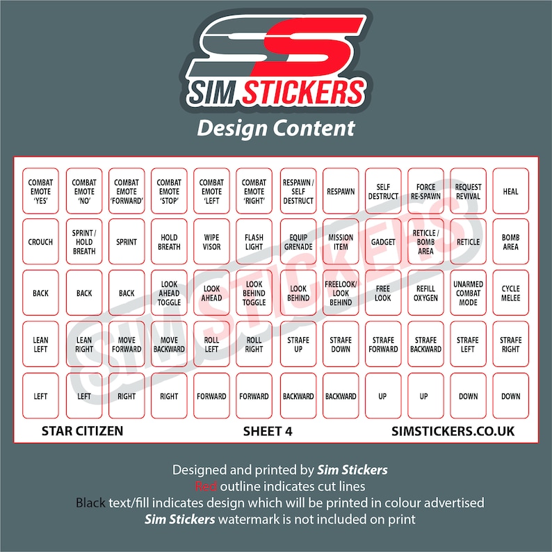 BLACK Star Citizen Stickers for Flight Simulator Keyboard/button Box ...