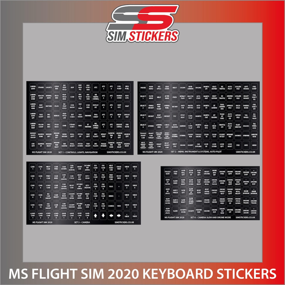 BLACK MSFS Stickers for Flight Simulator Keyboard/button Box/wheel Set ...