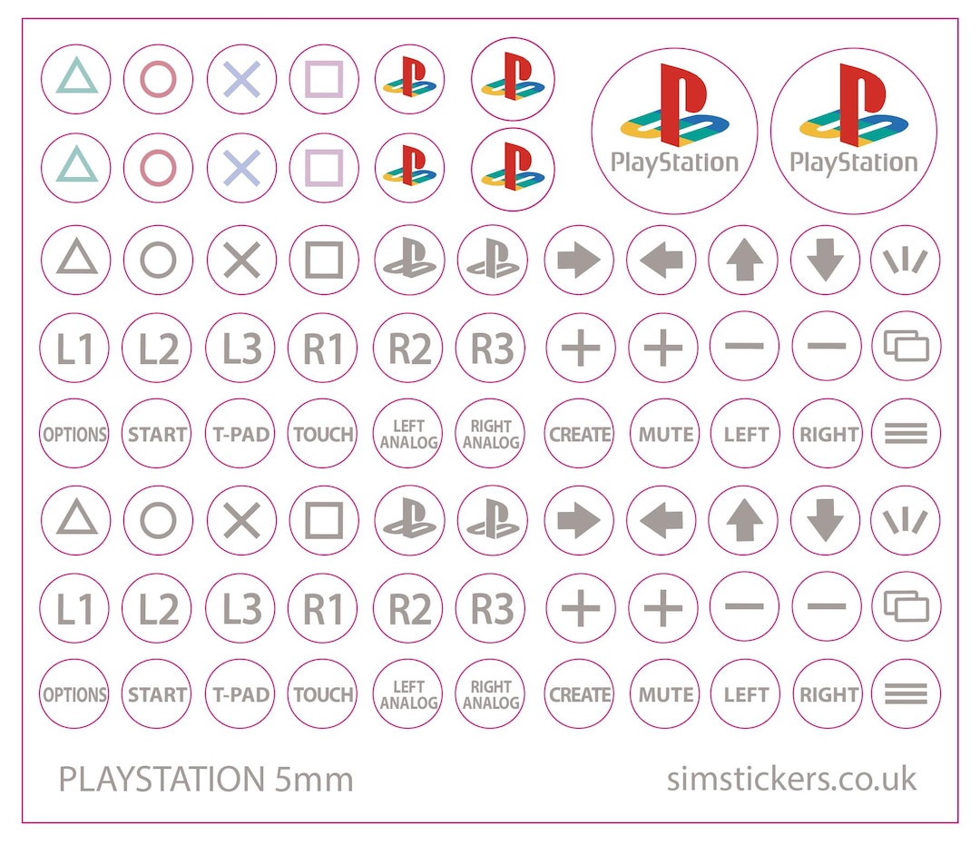 WHITE on CLEAR 5mm Round Playstation Stickers for Simulator Wheel ...
