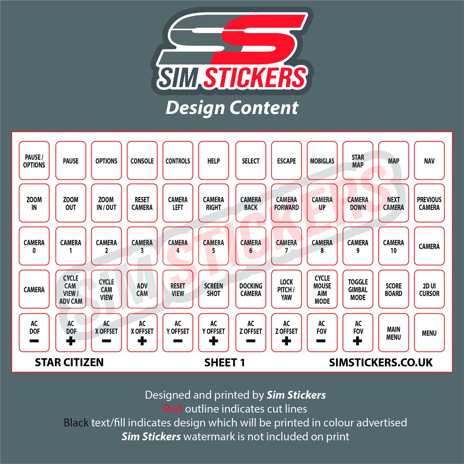 BLACK Star Citizen Stickers for Flight Simulator Keyboard/button Box ...