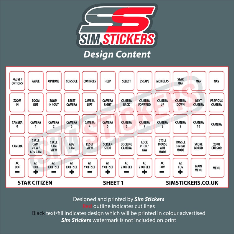 BLACK Star Citizen Stickers for Flight Simulator Keyboard/button Box ...