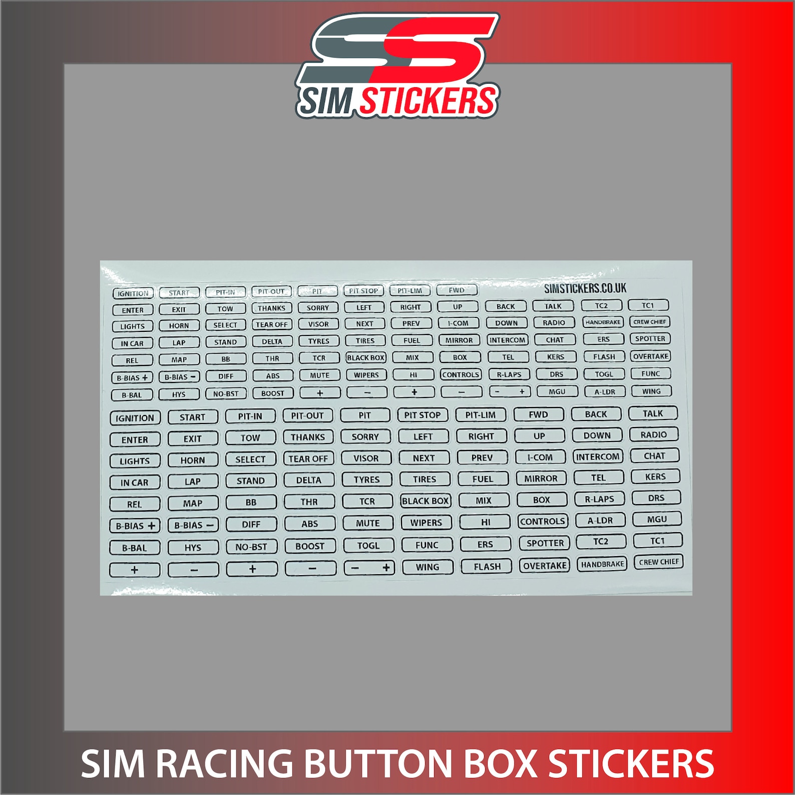 Border Stickers for Car Sim Racing Button Box/wheel Iracing/ac/pc2 ...