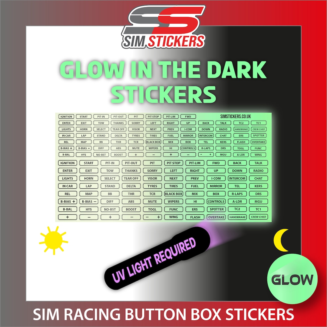 GLOW in the DARK Border Stickers Car Sim Racing Button Box/wheel ...