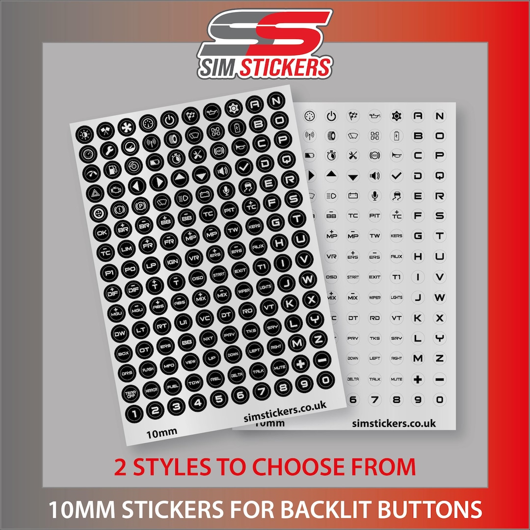CLEAR / BLACK 10mm Round Stickers for Sim Racing Wheel Buttons ...