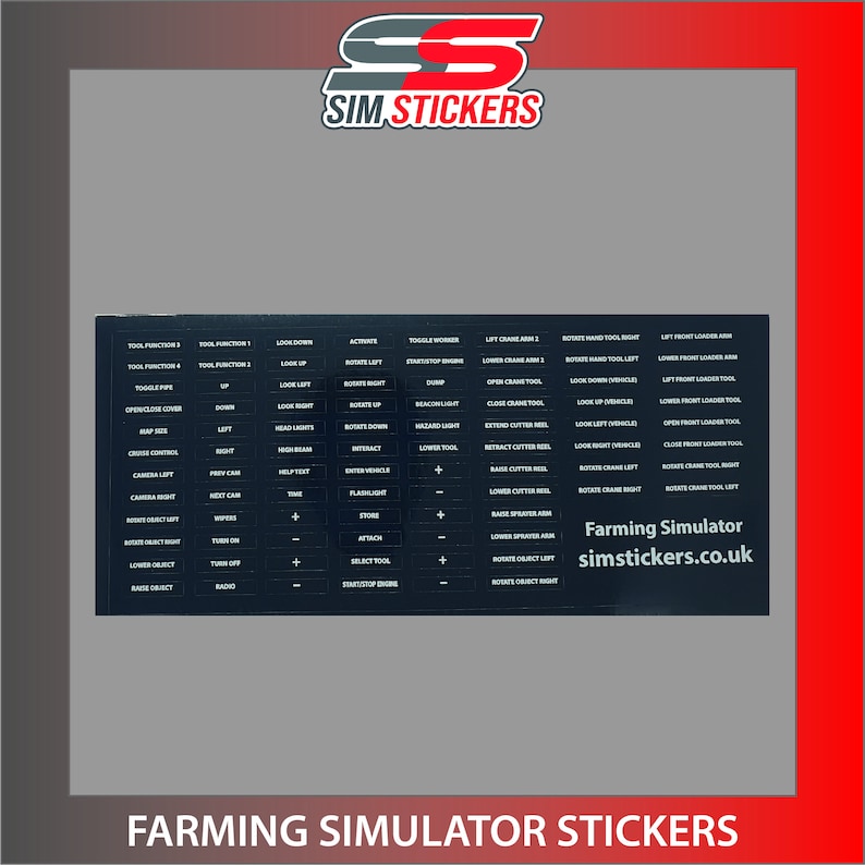 BLACK Stickers for Farming Simulator Button Box/wheel/controller/side ...