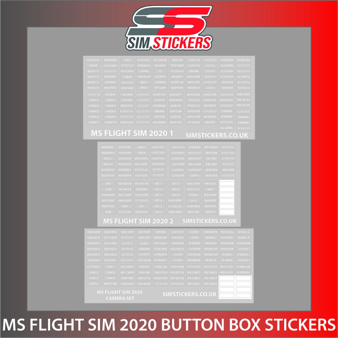 CLEAR/WH MSFS Stickers for Flight Simulator Buttonbox/wheel/flightstick ...