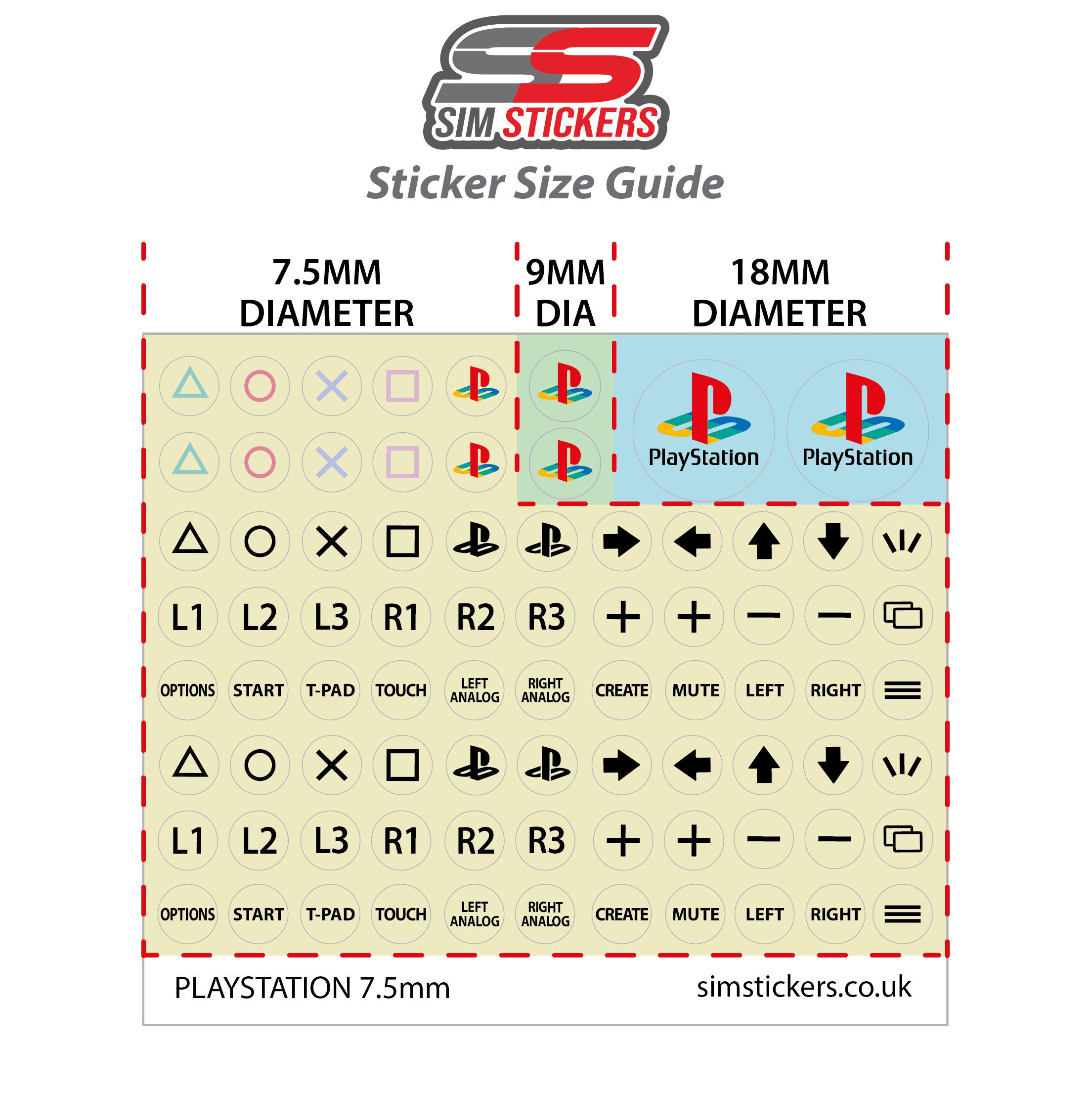 BLACK 7.5mm Round Playstation Stickers for Simulator Wheel/button Box ...