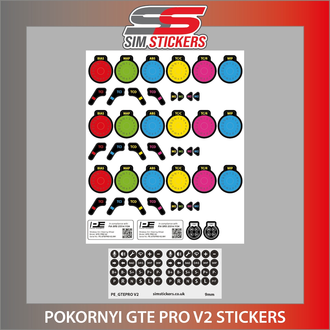Pokornyi Engineering GTE Pro V2 Wheel Stickers for Car Simulator Set of ...