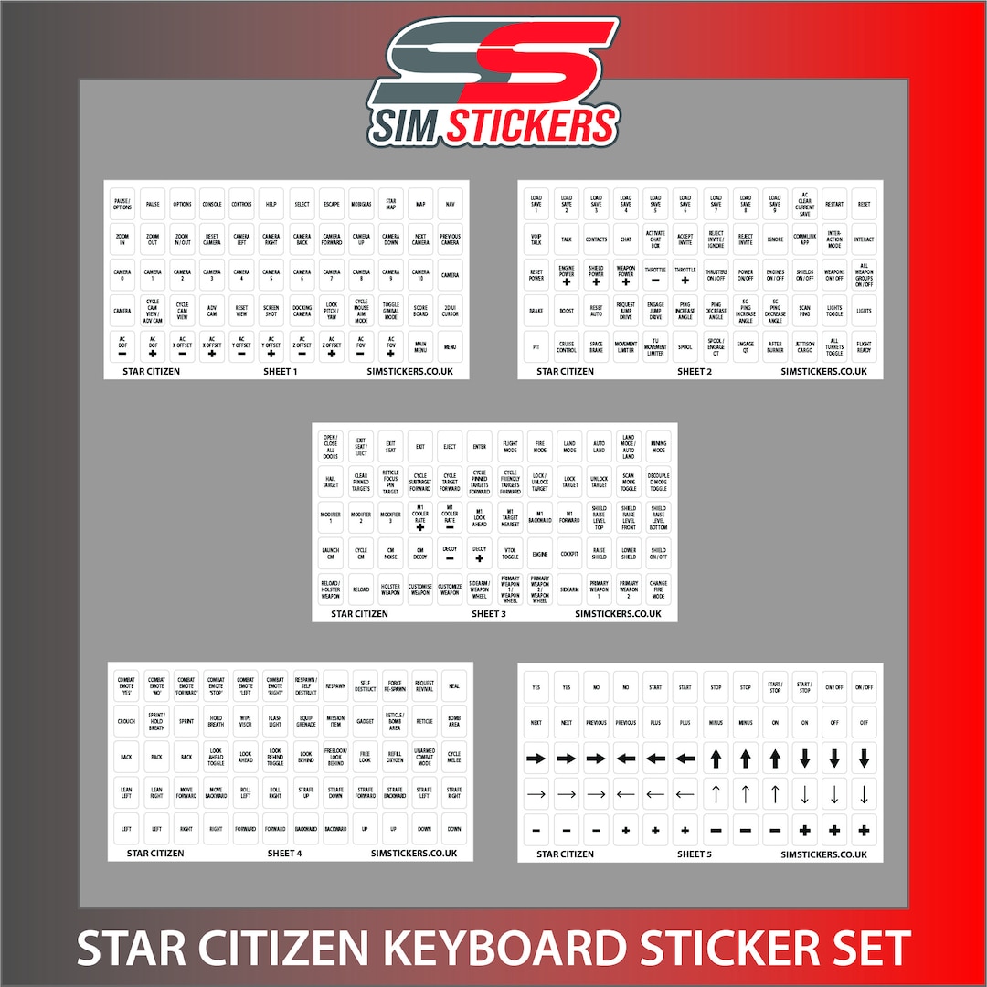 WHITE Star Citizen Stickers for Flight Simulator Keyboard/button Box ...